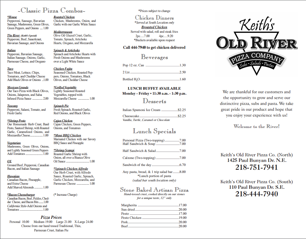 Keith’s Pizza – South – Bemidji Menus